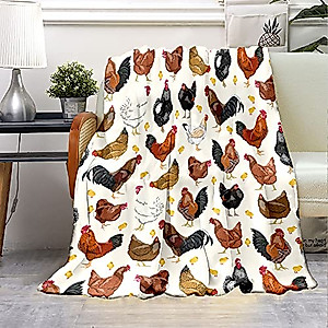 Chicken Fleece Plush Blanket Funny Rooster Lightweight Throw Blanket for Couch Bed Chicken Room Decor Fuzzy Super Soft Blankets Chicken Gifts for Kids Adults Women 50"x60" (Chicken, 50"x60")
