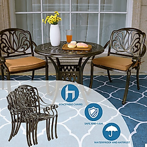 MEETWARM 2 Piece Patio Dining Chairs with Cushions, Outdoor All-Weather Cast Aluminum Chairs, Patio Bistro Dining Chair Set of 2 for Garden Deck Backyard, Dark Bronze