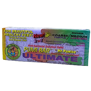 Mr. Pumice Ultimate PUMI Bar, 2-in-1 Callus Remover, Pedicure Stone & Ped File Scrubber for Smooth Feet and Heels, Dual-Grit (Medium + Coarse), 1 Pack