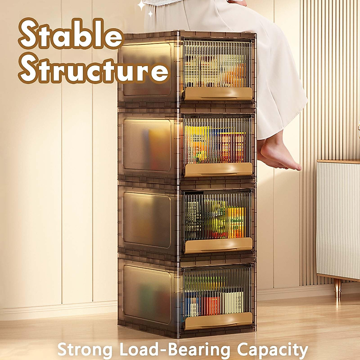 Maricruz Stackable Storage Bins With Lids,Storage Bins With Front Doors,Transparent Storage Cabinet,Stackable Closet Organizers Perfect For Home, Office,Dorm Room(4 Pack,Clear, 8gal)