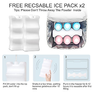 QIUXQIU Breast Milk Storage Cooler Bag with Ice Pack Insulated Lunch Bag for Women and Men Baby Bottle Bag Fits 6 Bottles for Nursing Mom Daycare Double Deck Cooling Bag Work Travel Picnic (Black)