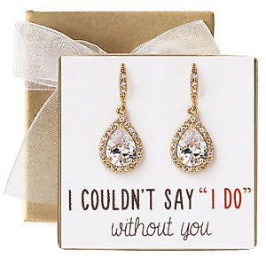 A+O Wedding Bridesmaids Gift Drop Dangle Earrings in Gold
