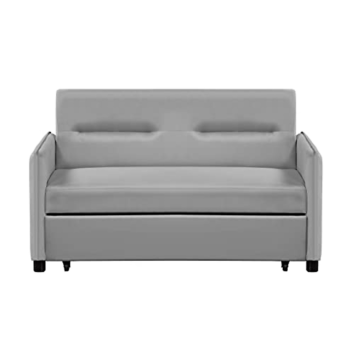 FULife 57'' Convertible Microfiber Upholsterd Sofa with Pull-Out Sleeper,3-in-1 Multi-Functional Adjustable Loveseat Bed,Modern 2-Seats Futon Couch w/Side Pocket&Pillows,Lounge Sofá for Living Room