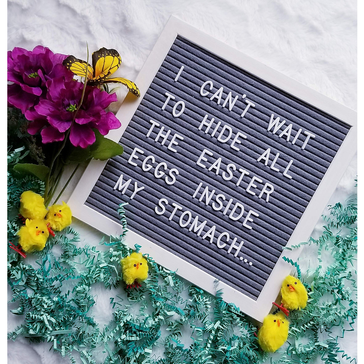 Felt Letter Board with Letters Set and Stand - 10x10 Inch, Dark Gray Color, 340 White Characters and Emoji with Bag - Pregnancy Must Haves, Perfect for a Baby Annoucement! (White/Gray)