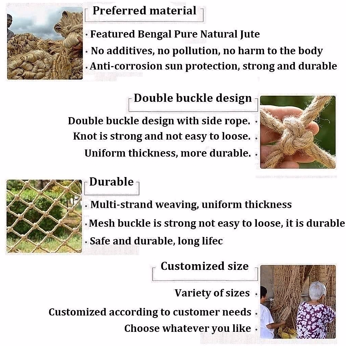 Hynet Hemp Grid Safety Net, Indoor Ceiling Decorative Net Kids Climbing Net Children Swing Rope Netting Stair Anti Falling Net Pets Cargo Trailer Hammock (Size : 1 * 2m(3 * 7ft))