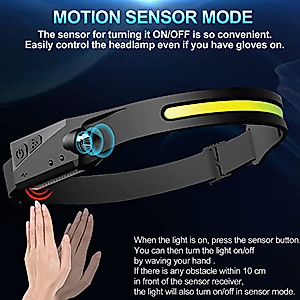 Rechargeable Headlamp 2Pack, 230°Wide Beam Headlamp for Adults, LED Headlamp with Clips-Camping Gear, 6 Modes, Motion Sensor, Head Lamp Flashlight for Cycling, Running, Fishing, Camping