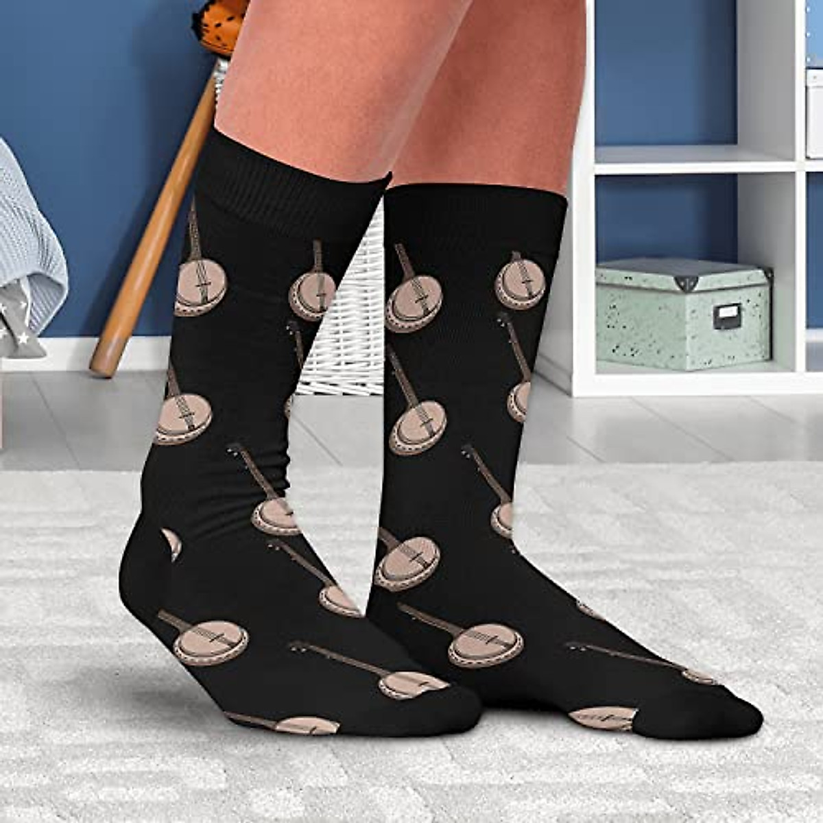 Unisex Banjo Musical Art Crew Socks Casual Funny Crazy Dress Socks