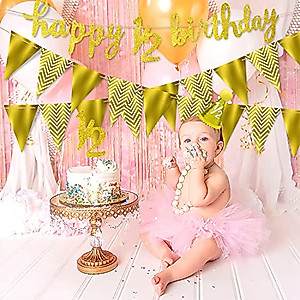 LHMTQVK Happy 1/2 Birthday Banner Pre-Strung 6 Months Banner, Half Birthday Banner 1/2 Birthday Crown Hat, 1/2 Half Year Cake Topper- for Baby's 6 Months Birthday Party Decoration Set… (Gold)