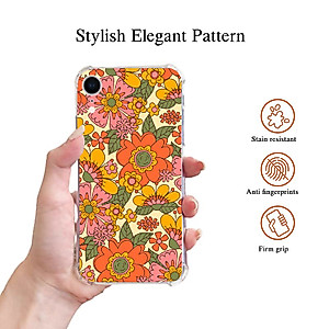 Veakgpligo Retro 70s Flowers Case Compatible with iphone XR, Hippie Vintage Orange Yellow Flowers Case for Girl Women Men,Unique Soft TPU Bumper Case Cover