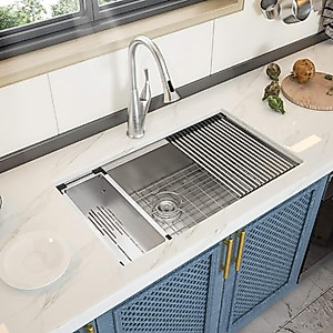33 Kitchen Sink Undermount - GhomeG 33x19 Inch Undermount Kitchen Sinks Stainless Steel Kitchen Sinks Ledge Workstation Single Bowl 16 Gauge Under Counter Kitchen Sink Basin Round Corners