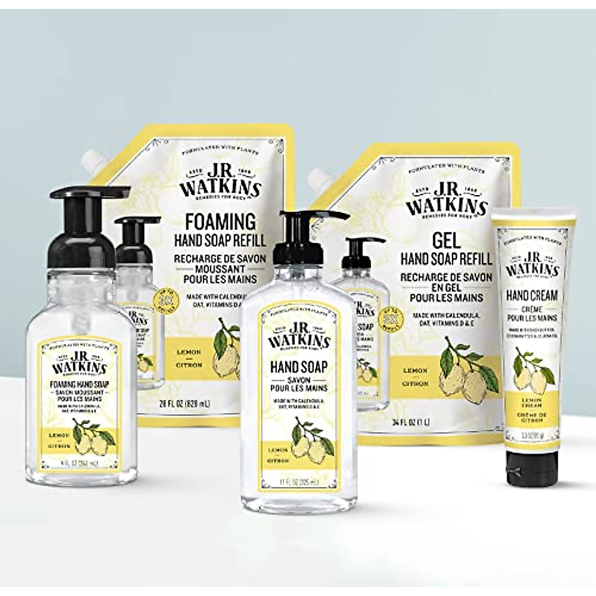 J.R. Watkins Gel Hand Soap Refill Pouch, Scented Liquid Hand Wash for Bathroom or Kitchen, USA Made and Cruelty Free, 34 fl oz, Lemon, 6 Pack