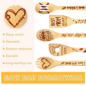 7 Pieces Mom Gifts Set Including 2 Pieces Mom Kitchen Towels Mom Dish Towels and 5 Pieces Bamboo Utensils for Mother's Day Mom Birthday Christmas Gifts