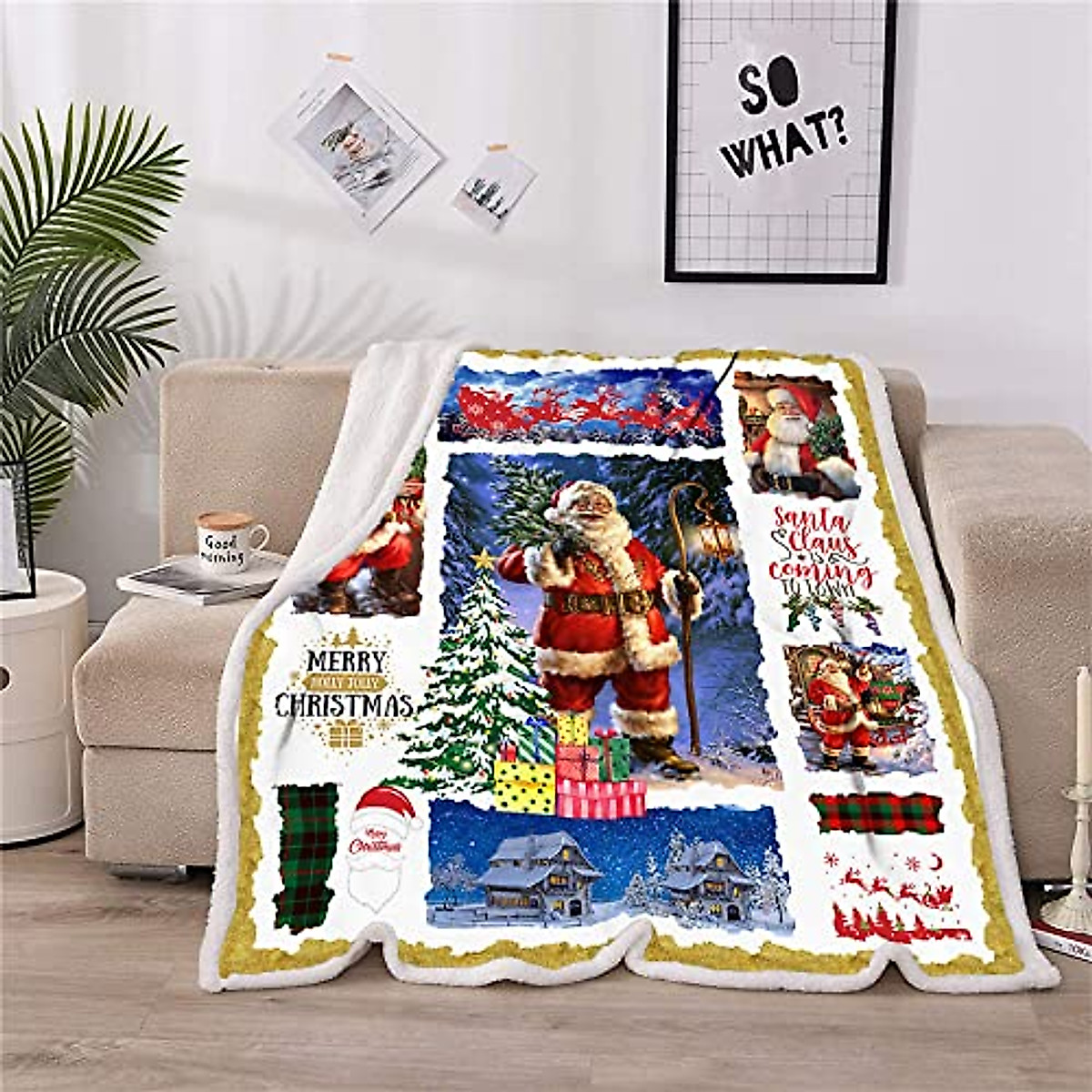 CYREKUD Christmas Blanket,Christmas Throw Blanket for Couch,Santa Blanket for Christmas Decorations, for Women,Christmas Village Snow Blanket,Holiday Xmas New Year Decor 50" x 60"