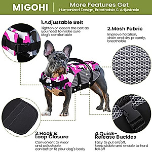 MIGOHI Dog Life Jacket, Camo Dog Life Vest with Rescue Handle for Swimming Boating Pool, High Visibility Dog Flotation Swimsuit Ripstop Doggy Lifesaver for Small Medium Large Dogs, Pink M