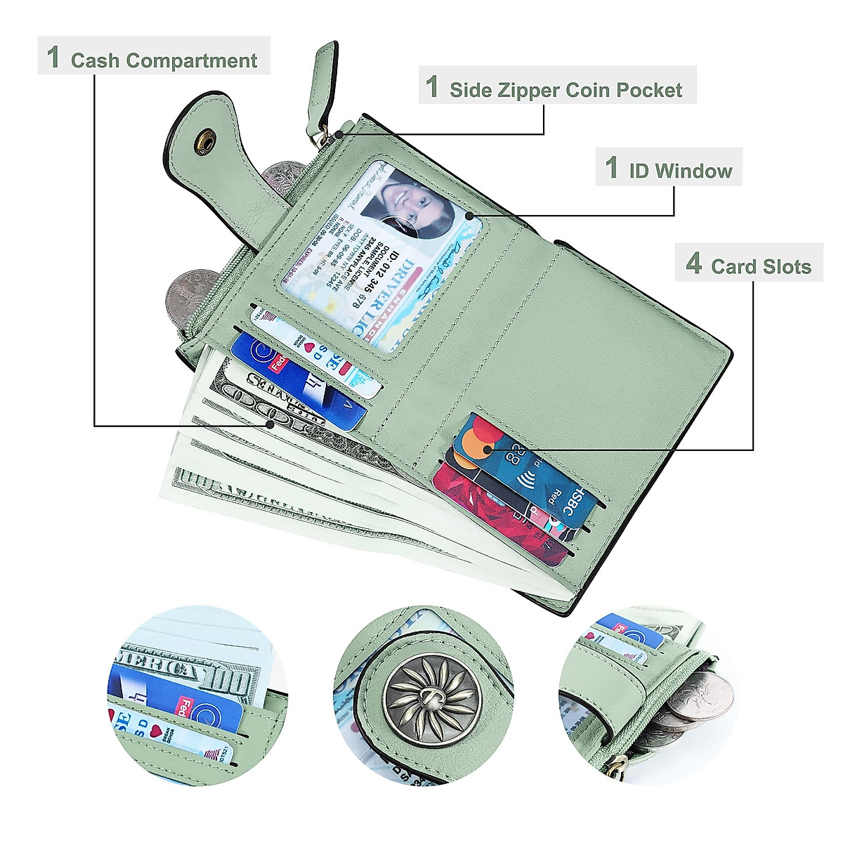 Tipmile Small Wallet for Women Bifold RFID Blocking Card Holder Leather Wallets with Zipper Coin Pocket