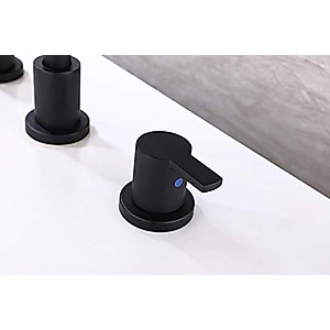 RKF Bathroom Faucets for Sink 3 Hole Matt Black 8 inch Widespread Bathroom Sink Faucet with Drain Double Lever Handle Faucet Bathroom Vanity Faucet Basin Mixer Tap Faucet with Hose&Deck WF015MB