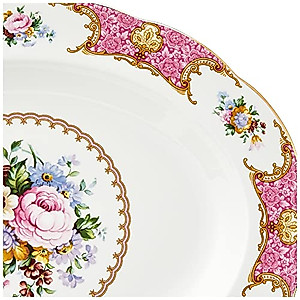 Royal Albert Lady Carlyle 13" Oval Platter, Mostly White with Multicolored Floral Print