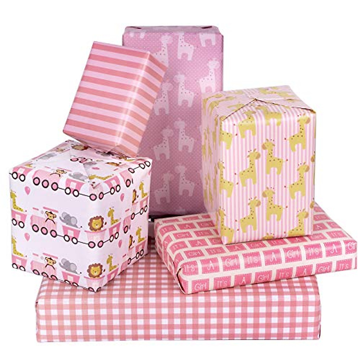 MAYPLUSS Wrapping Paper Large Sheet - Folded Flat - 6 Different Baby Girl Design (45.2 sq.ft.ttl) - 27.5 inch X 39.4 inch Per Sheet