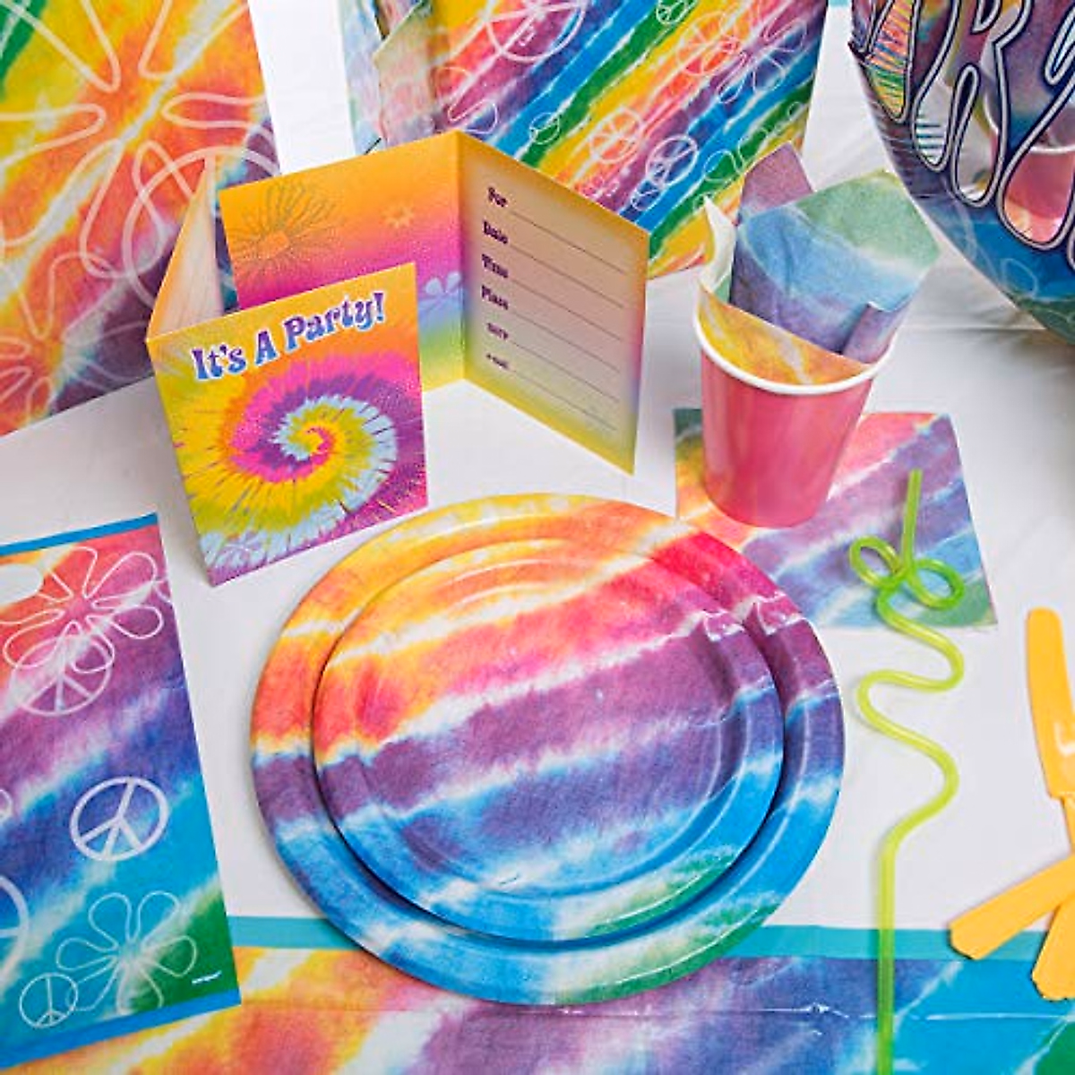 Unique Tie Dye Round Dinner Paper Plates, 9", Multicolor