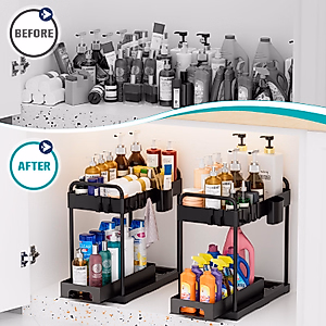 Under Sink Organizers and Storage, 2 Pack 2 Tier Kitchen Organization with Pull out Sliding Drawer, Storage Cabinet Basket Shelves Organizer Home Essential for Bathroom, Laundry, Makeup Vanity, Office
