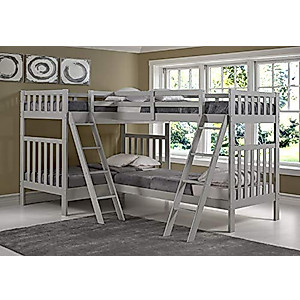 Alaterre Furniture Aurora Twin Wood Bed with Quad Extension, Dove Gray Bunk
