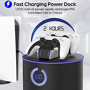 TALK WORKS PS5 Controller Charger Station for PlayStation 5 - Fast Charging Dock Stand with Dual Detachable USB C Adapters