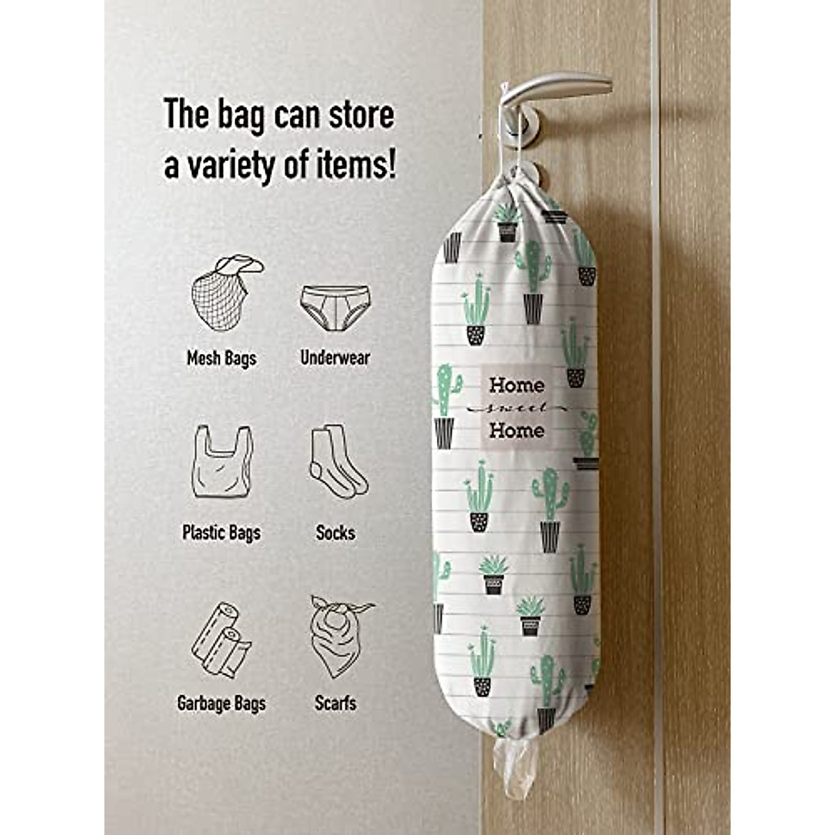 Hglian Cactus Plastic Grocery Bag Holder and Dispenser,Large Hanging Garbage Shopping Trash Bags Organizer Storage,Cute Cactus Kitchen Decor,Gifts for Women Mom Grandma