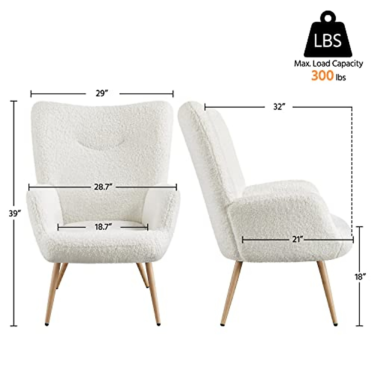 Yaheetech Barrel Chair, Teddy Fabric Casual Chair with High Back and Soft Padded, Modern Fuzzy Vanity Chair, Cozy Armchair for Living Room Bedroom Makeup Room, White