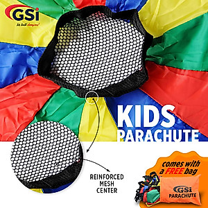 GSi Kids Play Parachute Rainbow Parachute Toy Tent Game for Children Gymnastics Cooperative Play and Outdoor Playground Activities (12 Feet)