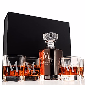 Personalized 5 pc Whiskey Decanter Set - 9 Design Options - Limited Edition, Custom Liquor Decanter | 25 Oz, 750ml Liquor Decanter w/ 4pcs Whiskey Glass Set #1