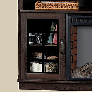 AMERLIFE Curved Fireplace TV Stand with 26" Curved Electric Fireplace, Media Entertainment Center Farmhouse Glass Door Storage Cabinet, Open Shelve Console Table for TVs up to 65", Espresso