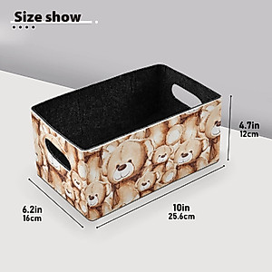 Lovely Teddy Bear Storage Basket Bins Set (2pcs) Felt Collapsible Storage Bins with Dual Handles Dog Toy Basket for Office Bedroom Closet Babies Nursery Toys DVD Laundry