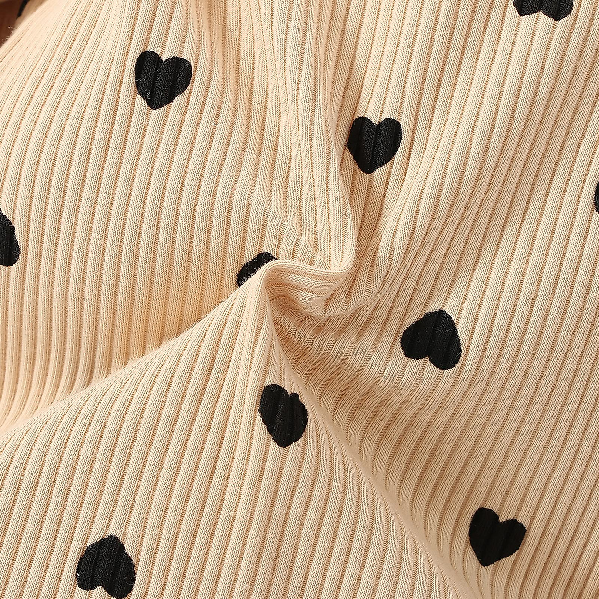 vivifayee Newborn Baby Girl Clothes Outfits Infant Ruffled Romper Hearts Print Long Sleeve Pants Set with Headband 3Pcs Cute Toddler Baby Girl Clothes Set