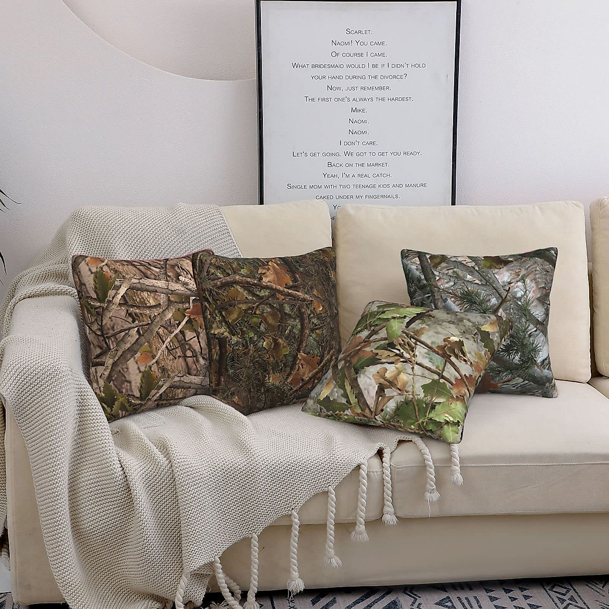 Worltoldb Real Camo Throw Pillow Covers Set of 4 Decorative Soft Linen Fabric Square Cushion Case for Room Bedroom Sofa Car 18x18