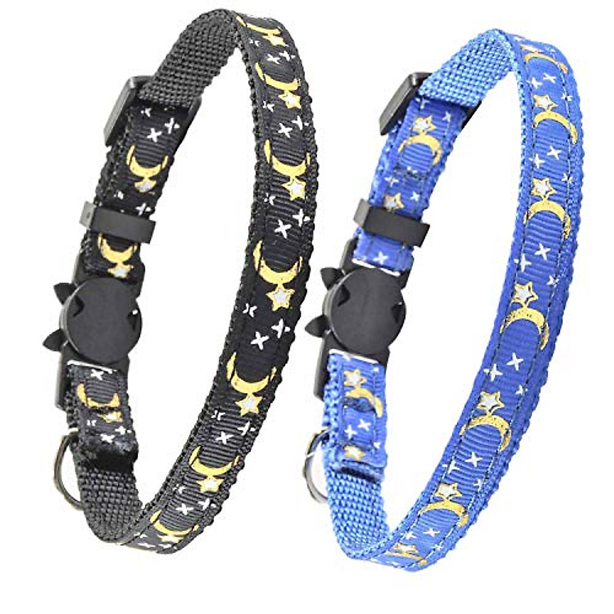 2 PCS Breakaway Cat Collar with Bell, Cute Adjustable Kitten Collars with Accessories (Blue Black)