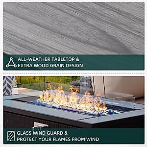 SUNLEI 45" Propane Fire Pit, Outdoor Fire Pit Tables Rectangular Tabletop with Lid and Blue Fire Glass, 50000 BTU Glass Wind Guard and Tables for Outside Patio, Backyard…