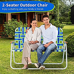 GYMAX Double Camping Chair, 660lbs 2-Person Folding Beach Chair with Breathable Webbing & Armrests, Lightweight Portable Outdoor Loveseat for Adults, Outside Patio Lawn Chair for Backyard, Poolside