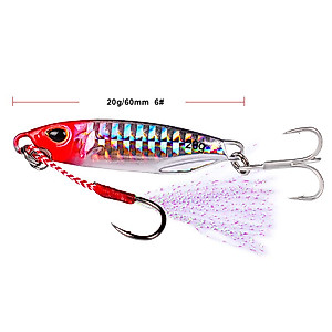 Jigging Lures Fishing, 30g Slow Jig Baits, Offshore Micro Jigs for Tuna King Sna Grouper Bass, Metal Jig with Treble Hook and Assist Hooks 7Pieces/6Pieces