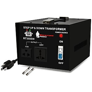 ROCKSTONE POWER 3000 Watt Voltage Converter Transformer - Heavy Duty Step Up/Down AC 110V/120V/220V/240V Power Converter - Circuit Breaker Protection – DC 5V USB Port - CE Certified [3-Year Warranty]