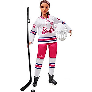 Barbie Hockey Player Fashion Dolll with Curvy Shape & Brunette Hair, Sports Theme with Jersey Helmet & Hockey Accessories