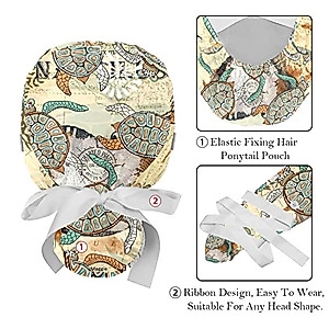 DHH166 Packs Working Cap with Buttons Sweatband Adjustable Hats Surgical Caps for Women Men, Turtle in Map. Multicoloured2