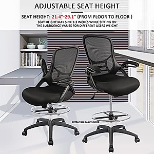 High-Back Mesh Ergonomic Drafting Chair Tall Office Chair Standing Desk Stool with Adjustable Foot Ring and Flip-Up Arms (Black)