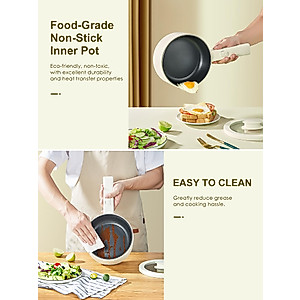 Yabano Electric Pot, 850W Non-Stick Electric Hot Pot with Steamer,1.6L Noodles Cooker with Dual Power Control, Portable Pot For Dorm, Office, Travel with Silicone Spatula Included, BPA Free, White