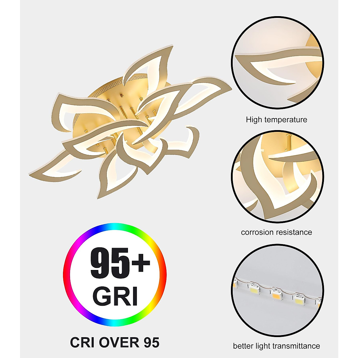 MEIXISUE LED Ceiling Light Gold Dimmable Close to Ceiling Lamp with Remote Control for Living Room,Bedroom,Kitchen,W31.5