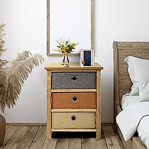 ECOMEX Nightstand with 3 Drawers, Bedroom Nightstand Small Dresser with Wood Top, Easy Pull Fabric Bins, Organizer Storage Unit for Home Office, Bedroom, Light Burnt