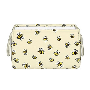 Nozidse Honey Bee Rectangular Storage Baskets for Organizing Shelves Collapsible with Handles for Shelf Closet Bathroom Cute Large Fabric Storage Bin