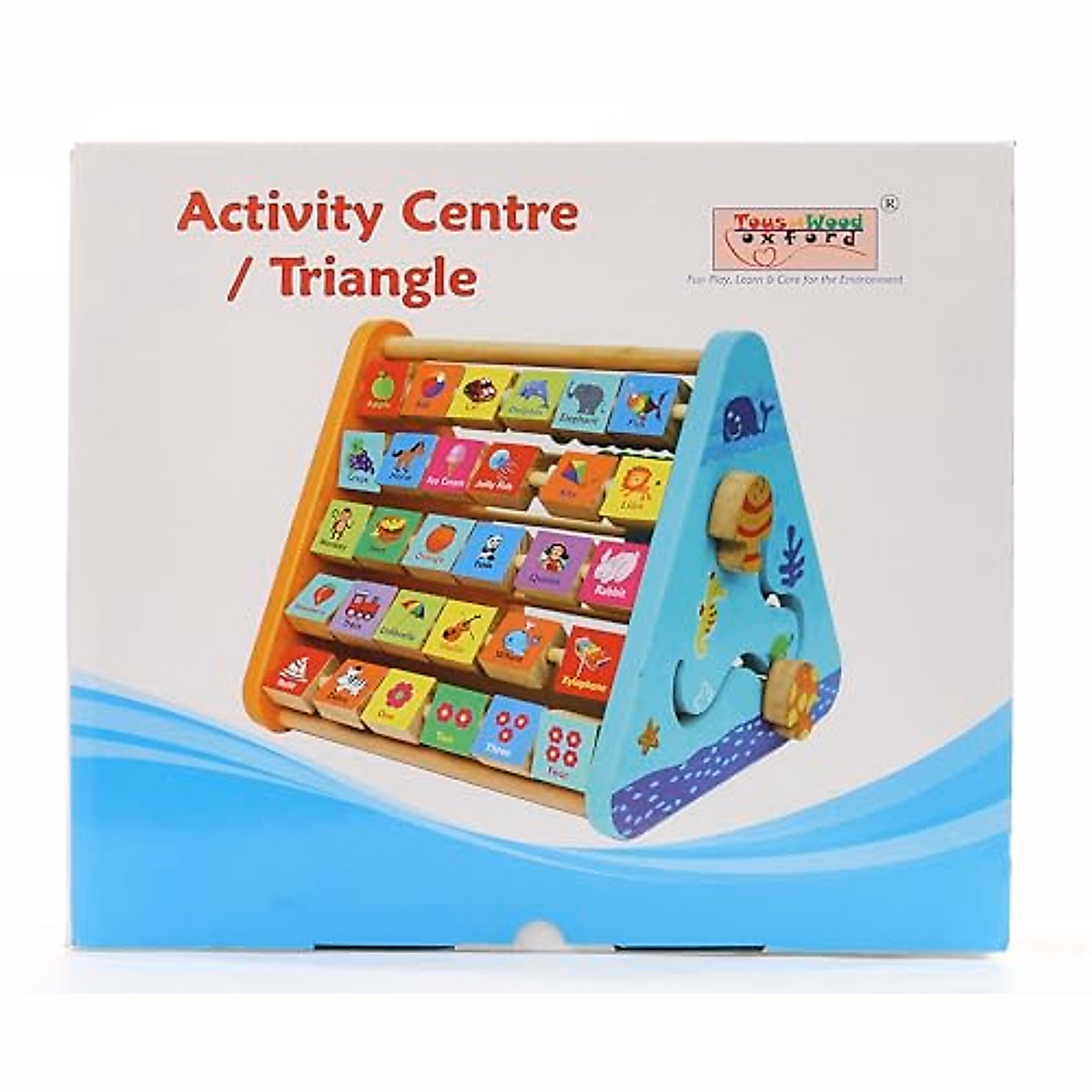 TOWO Activity Centre Triangle Toys - flip Flop Alphabet Blocks Abacus Clock - Activity Cube for Toddlers 5 in 1- Toys for Babies Montessori Learning-Wooden Toys for 1 Year Old