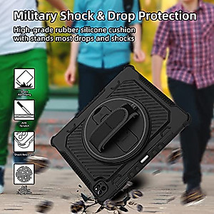 TASSKTO for iPad Pro 12.9 inch Case(6th 5th 4th 3rd Generation) with 360 Kickstand Hand Strap Pen Holder, Dual Layer Shockproof iPad Pro 12.9 Case for Kids