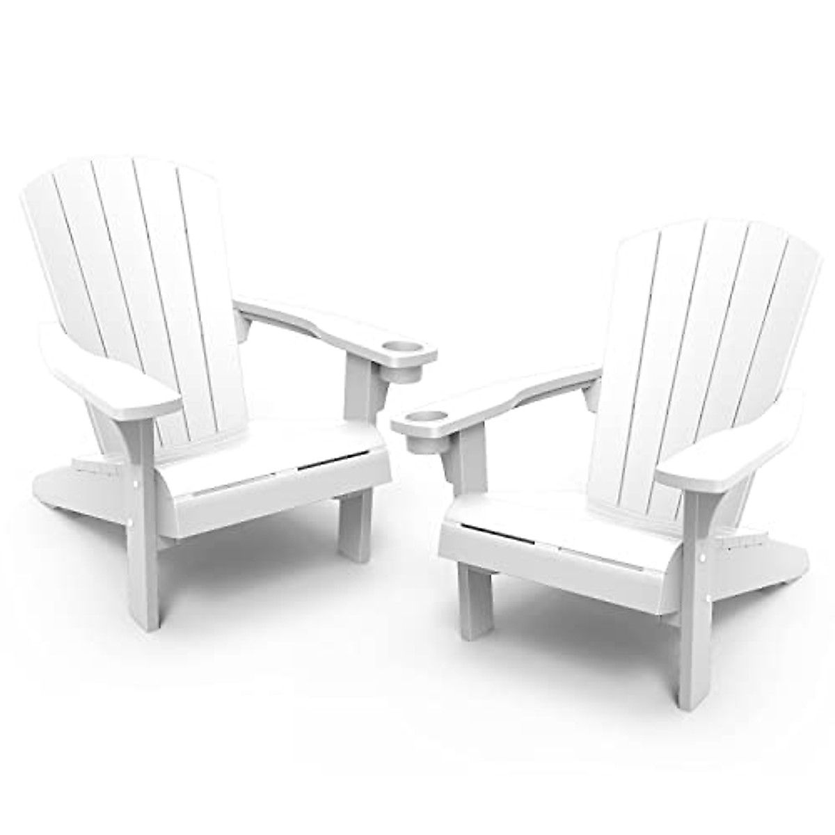 Keter 2 Pack Alpine Adirondack Resin Outdoor Furniture Patio Chairs with Cup Holder-Perfect for Beach, Pool, and Fire Pit Seating, White