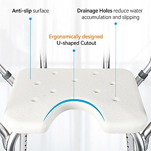 U Shower Chair Seat for Senior up to 350lb Capacity with Padded Armrests for Bathtub Slip Resistant Shower Seat Adjustable Height Shower Chair